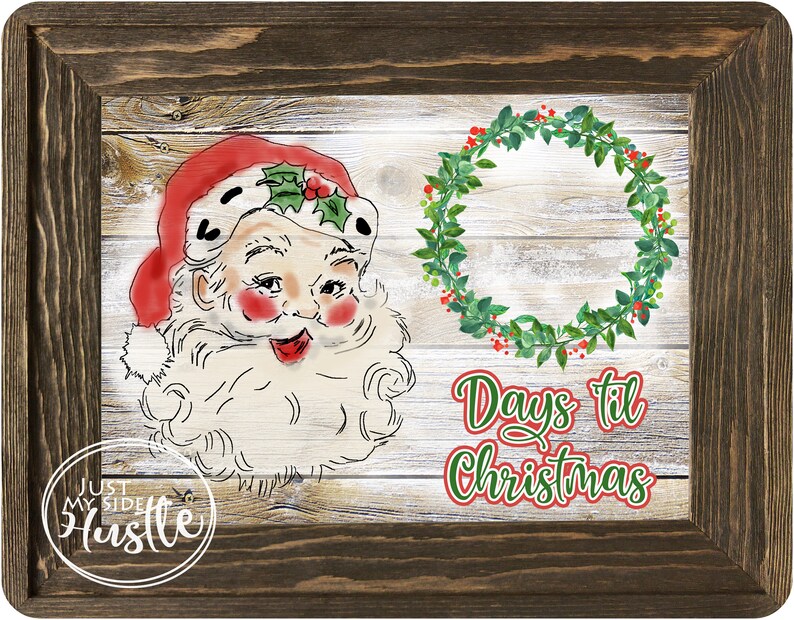 Rustic Wood Retro Santa Sketch Christmas Countdown Dry Erase | Etsy