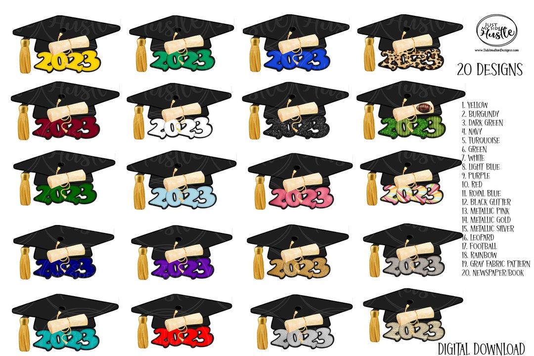 2023 Graduation Cap Png Bundle - Set of 20 2023 Graduation Sublimation ...