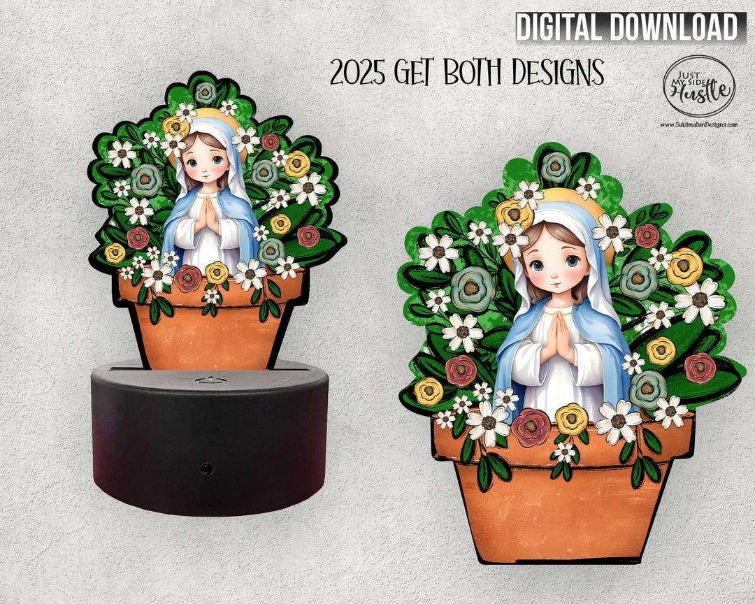 Blessed Mother Flower Pot PNG- Virgin Mary Flower Pot Sublimation ...