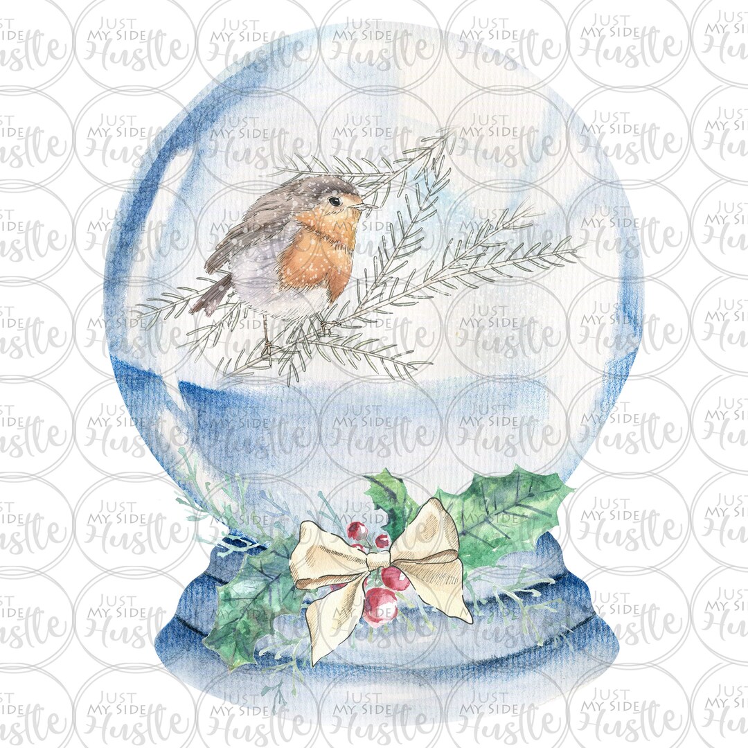Robin Bird on Branch Snow Globe Winter Scene Merry Christmas Holiday ...