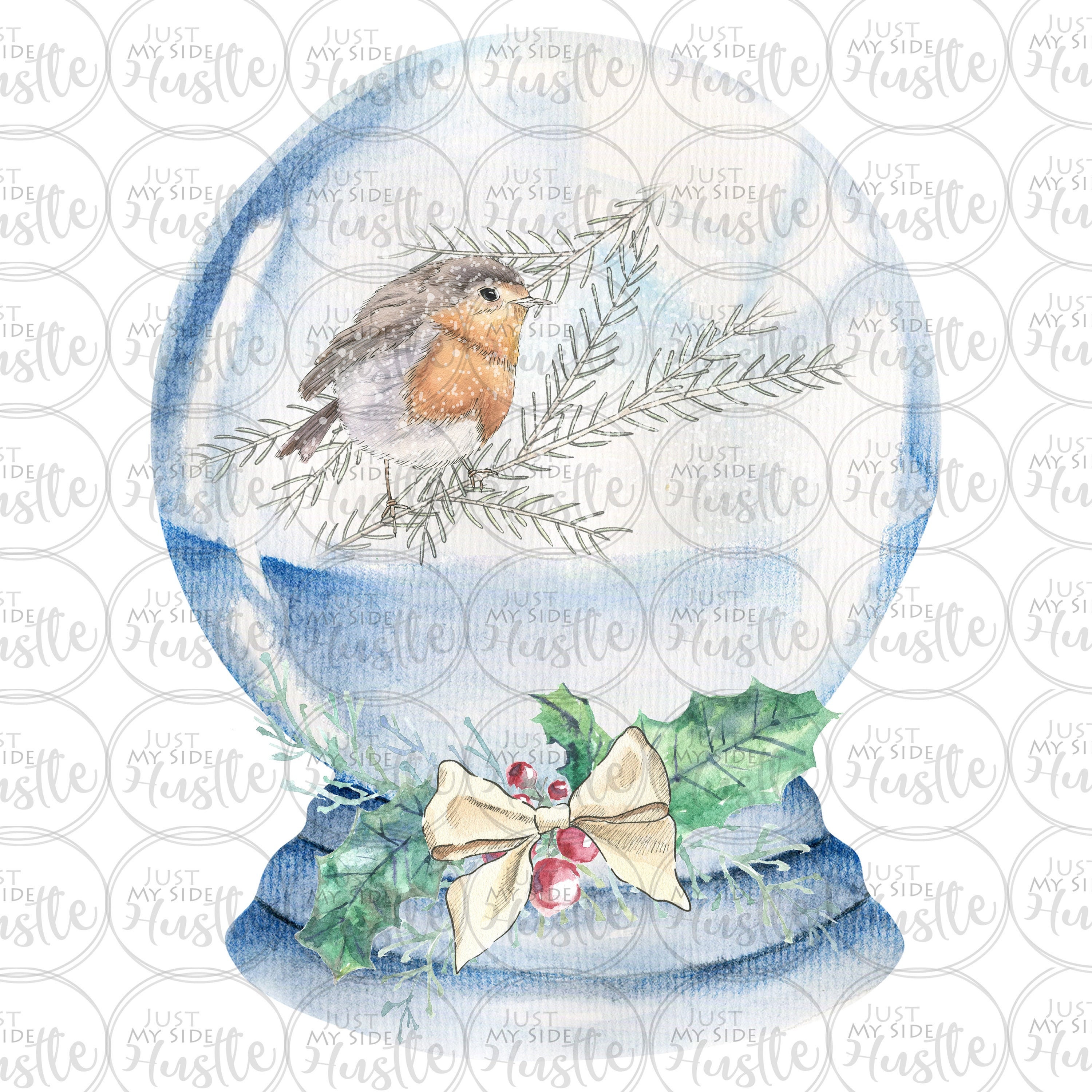Robin Bird on Branch Snow Globe Winter Scene Merry Christmas | Etsy