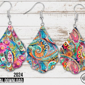 Boho Floral Scallop Teardrop Earring Png for Sublimation -paisley ...