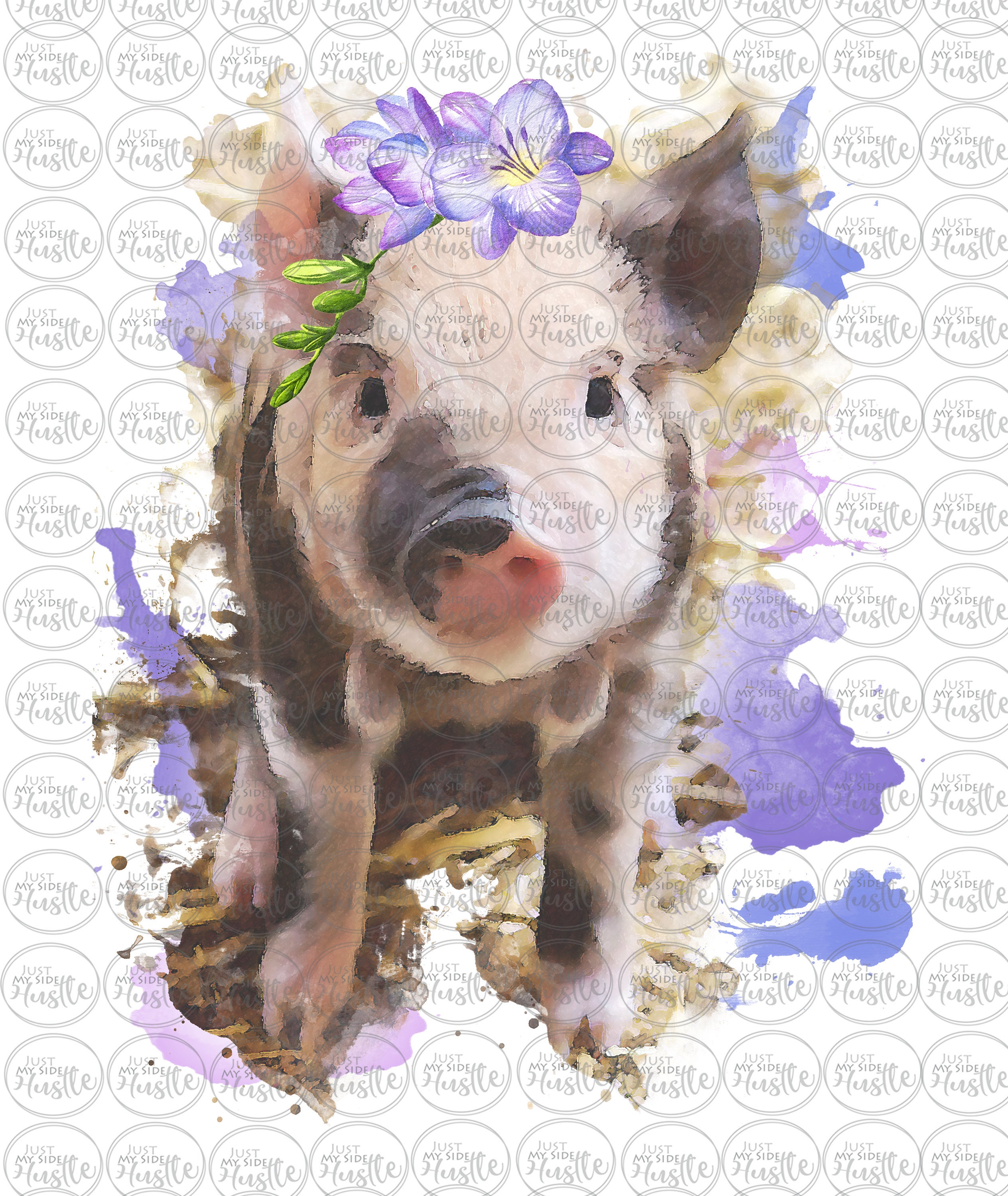 Spring Pig with Flowers Watercolor Sublimation Design PNG | Etsy
