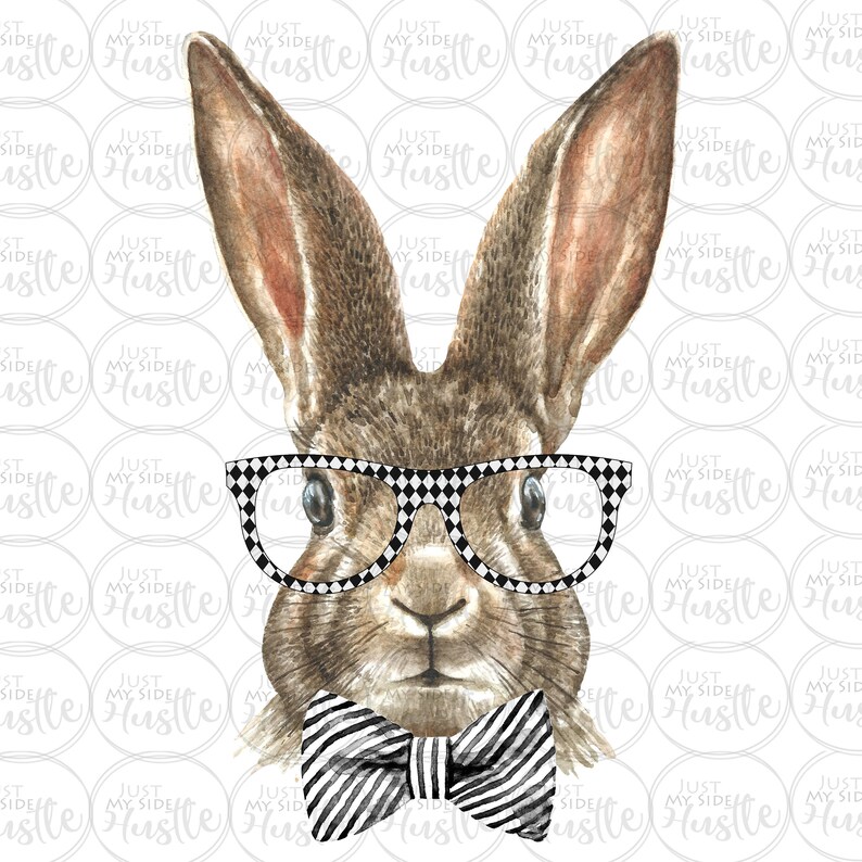 Bunny With Bow Tie and Glasses Png Cute Easter Bunny - Etsy