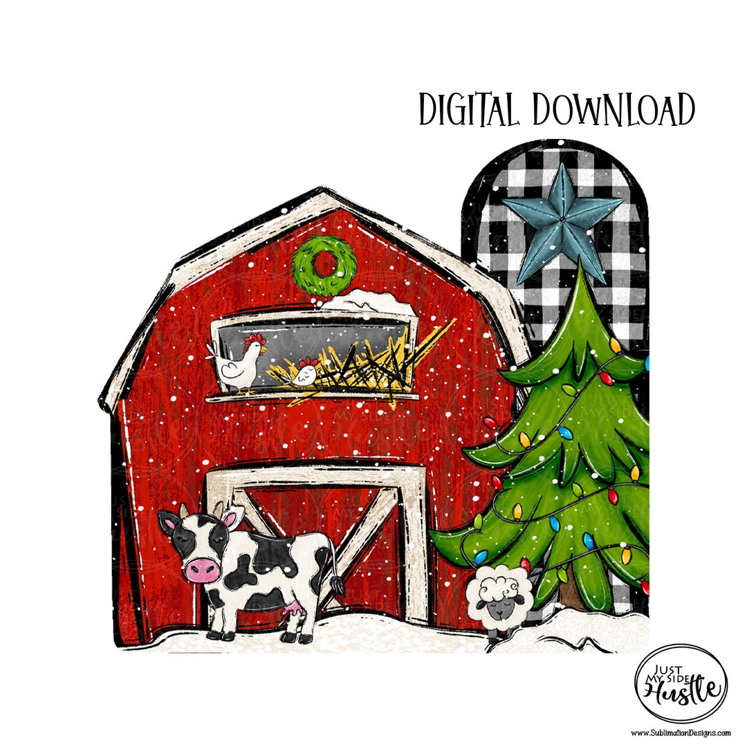 Christmas on the Farm Barn With Silo Sublimation Designs Template ...