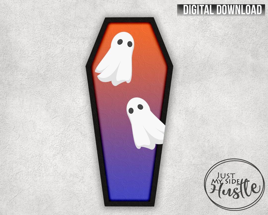Flying Ghosts With Coffin Png Earring Template Halloween Ghost and ...