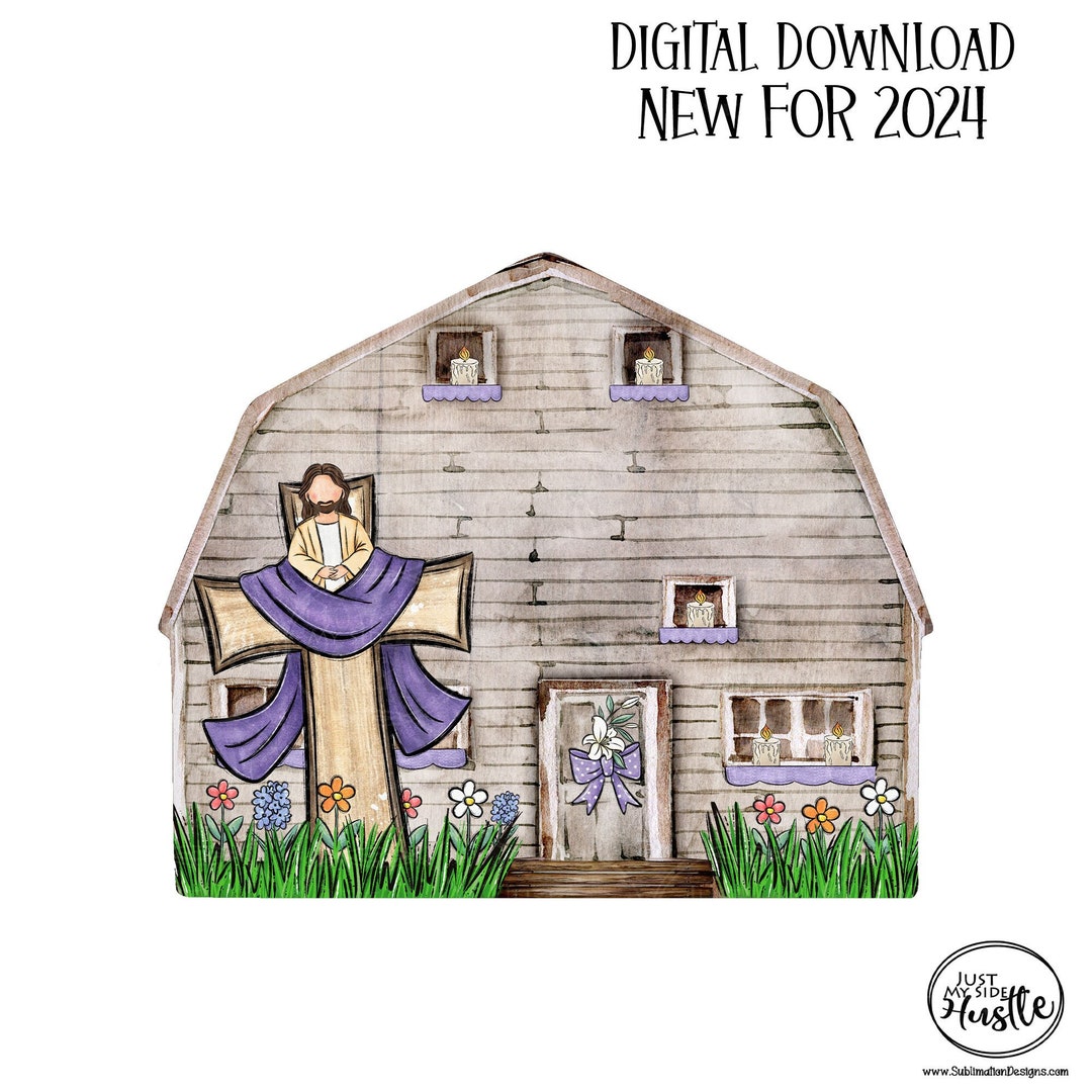 Easter Farmhouse Barn Jesus Sublimation Designs - Farmhouse With Cross ...