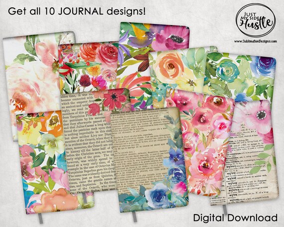 Floral Journal Png Digital Download colorful Flowers Journal | Etsy