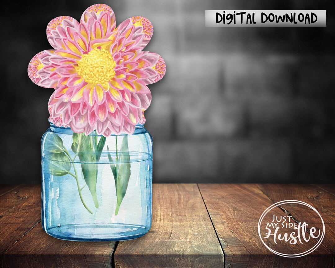 Pink Flowers in a Mason Jar Png Flowers Sublimation Designs Download ...