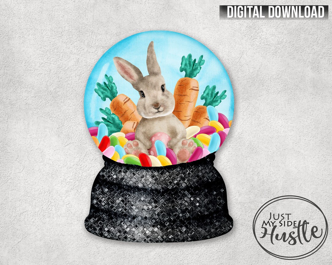 Bunny Snowglobe Sublimation Designs Png Easter Rabbit With Jelly Beans ...