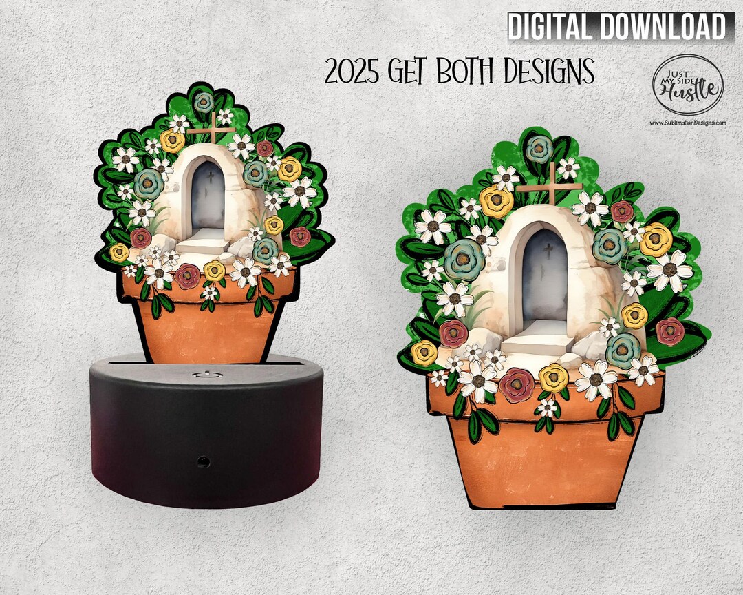 Empty Tomb Flower Pot PNG Easter Flower Pot Sublimation Designs easter ...