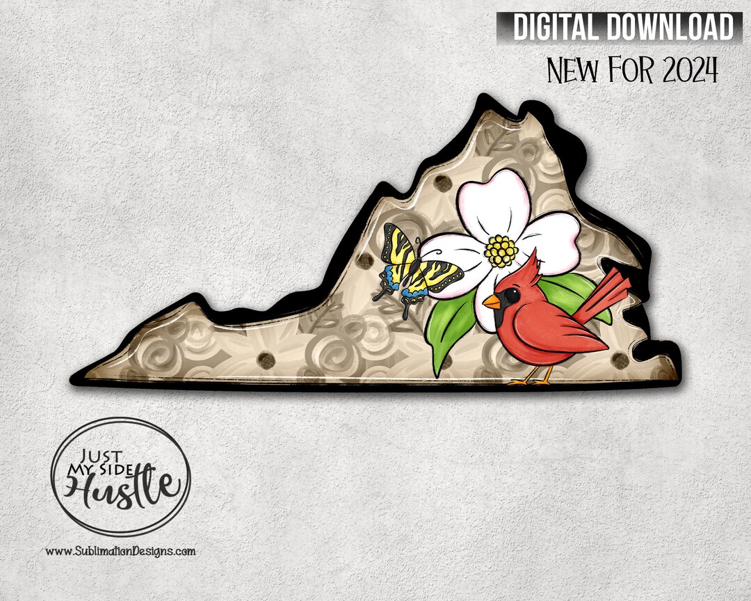 State of Virginia Digital PNG Rustic Virginia Shaped Sublimation ...