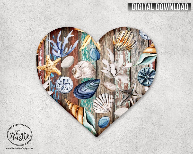 Driftwood and Shells Heart Png Hearts Sublimation Designs - Etsy