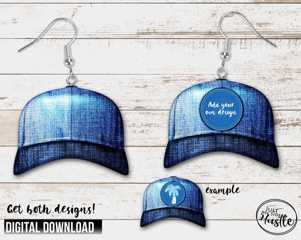 Denim Cap Png Denim With Round Patch Earring Template - Etsy