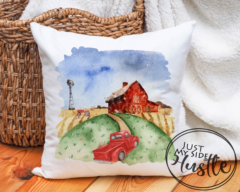 Farmhouse Red Barn With Old Truck Sublimation Designs Modern - Etsy