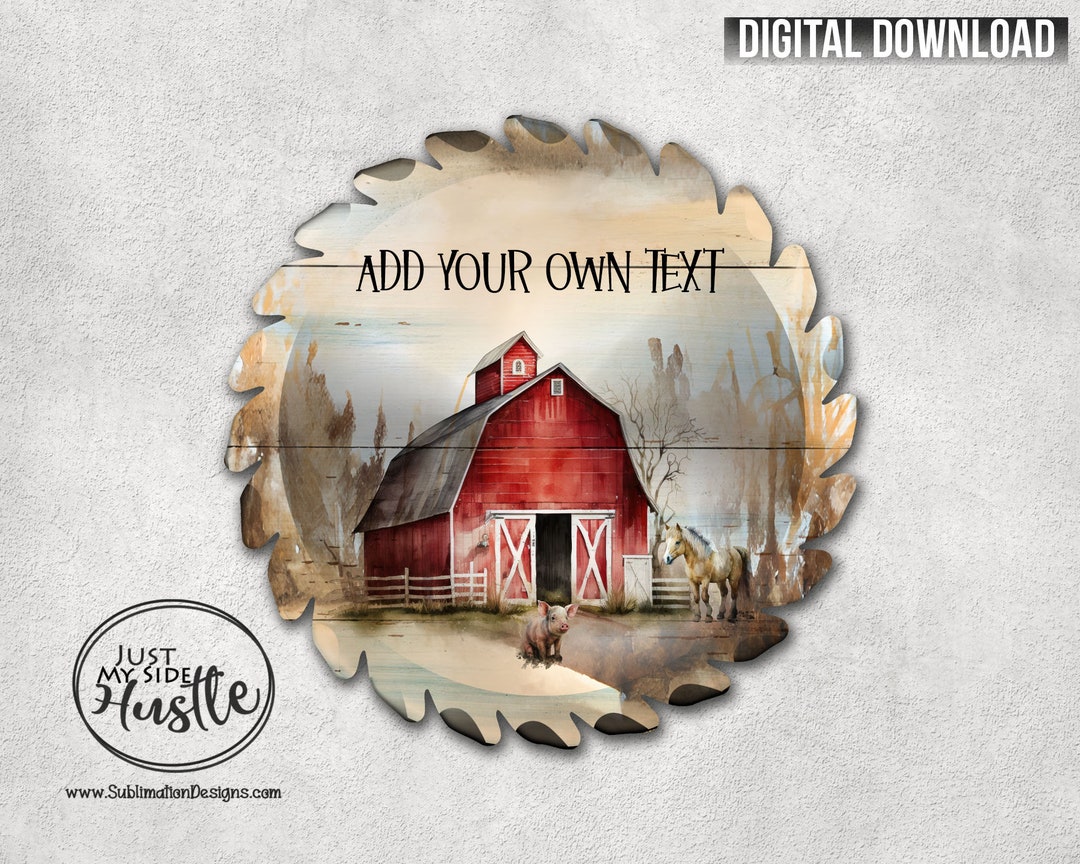 Old Red Barn With Pig and Horse Saw Blade Png- Antique Saw Sublimation ...