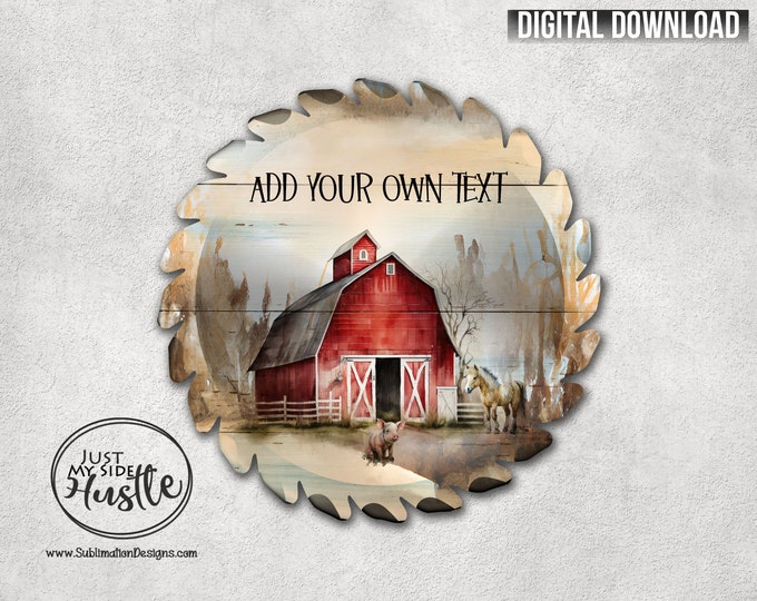 Old Red Barn With Pig and Horse Saw Blade Png- Antique Saw Sublimation ...