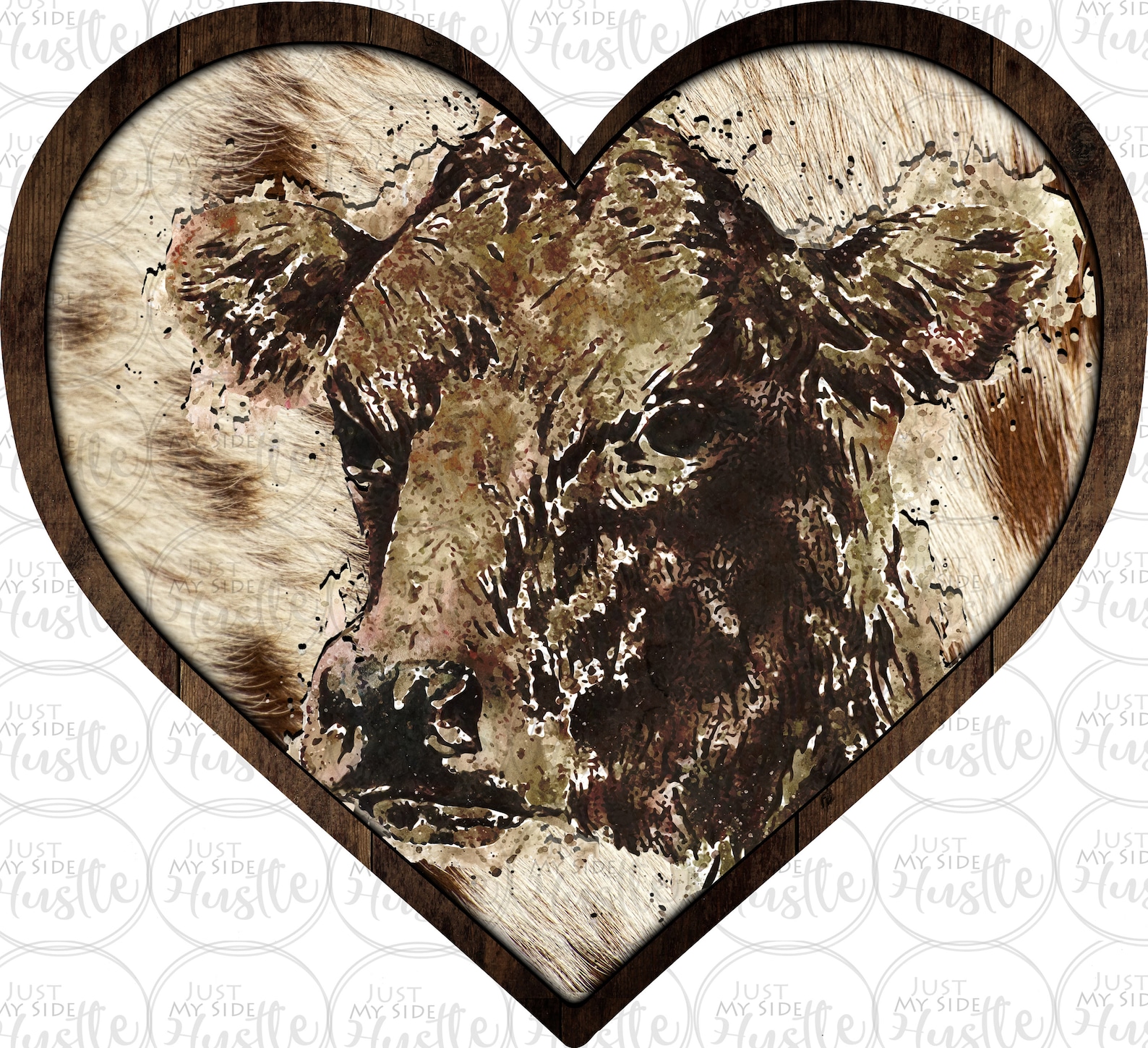 Cow Lover Png Cowhide Heart Blank Template Sublimation - Etsy
