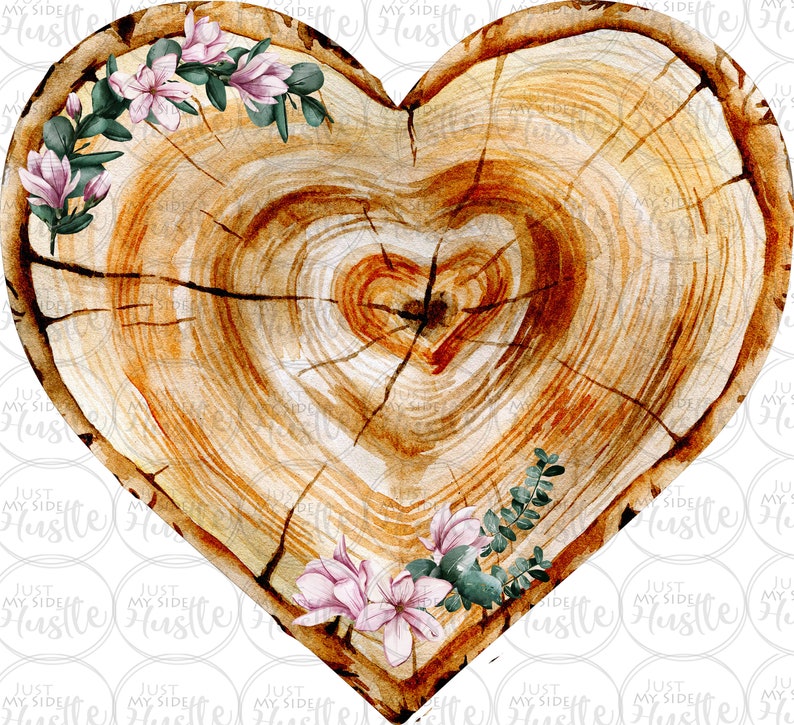 Heart Wood Slice Png wood Heart With Flowers Blank Template | Etsy