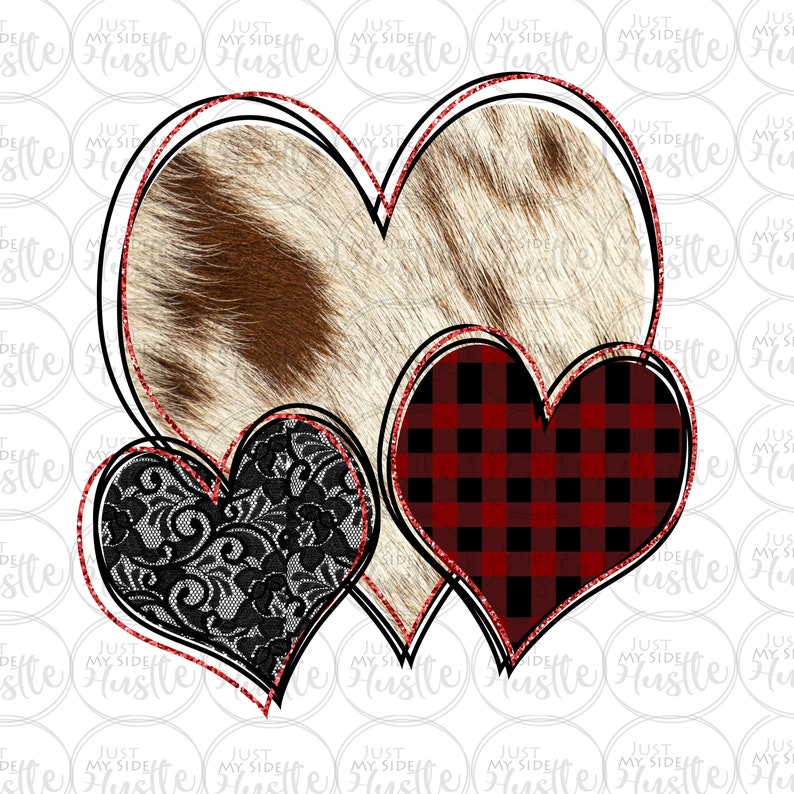 Heart Love You Valentines Day PNG Cowhide Buffalo Plaid Black | Etsy