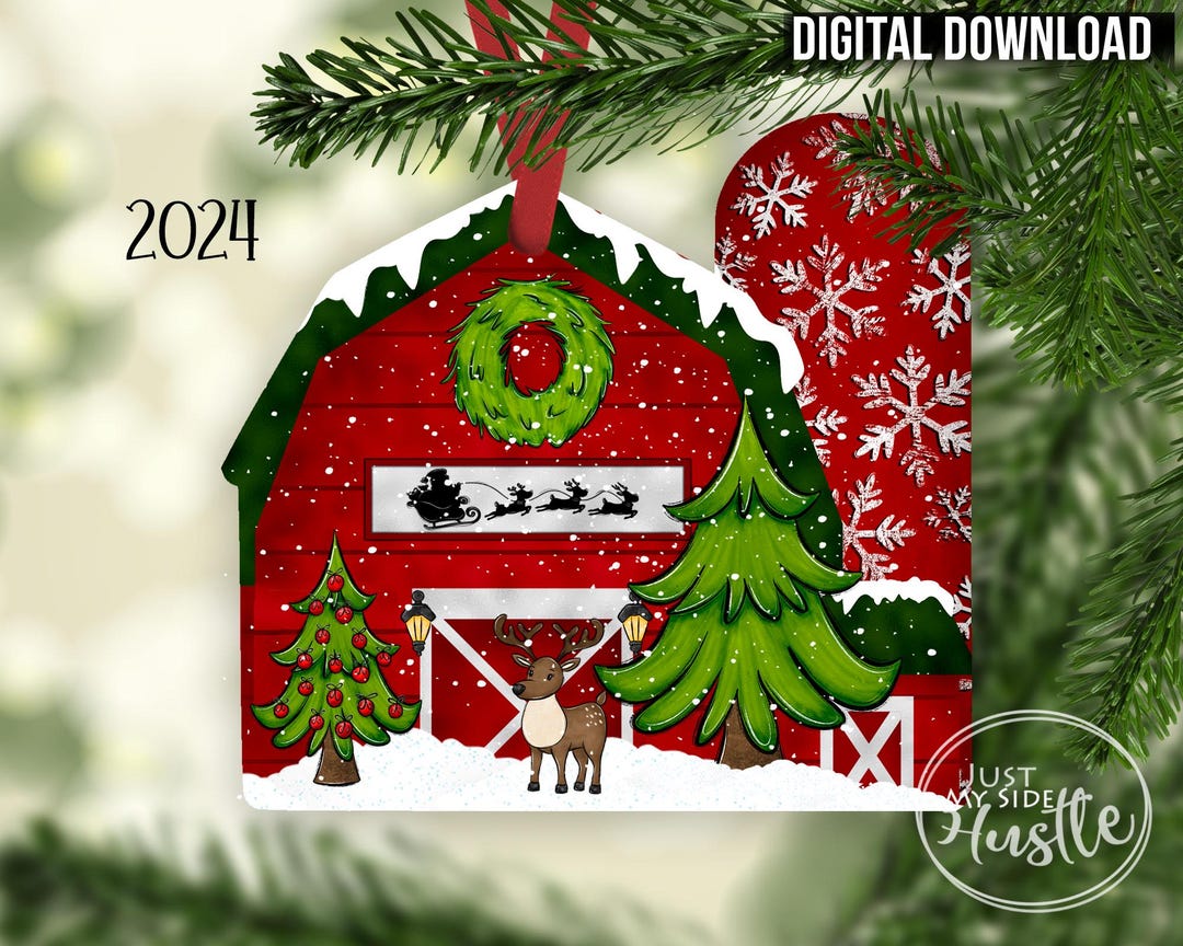 Christmas Barn With Silo and Deer Sublimation Designs - Holiday Barn ...