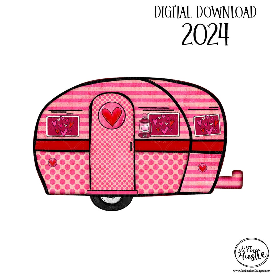 Camper Sublimation Design Png - Red and Pink Hearts Camper Template ...