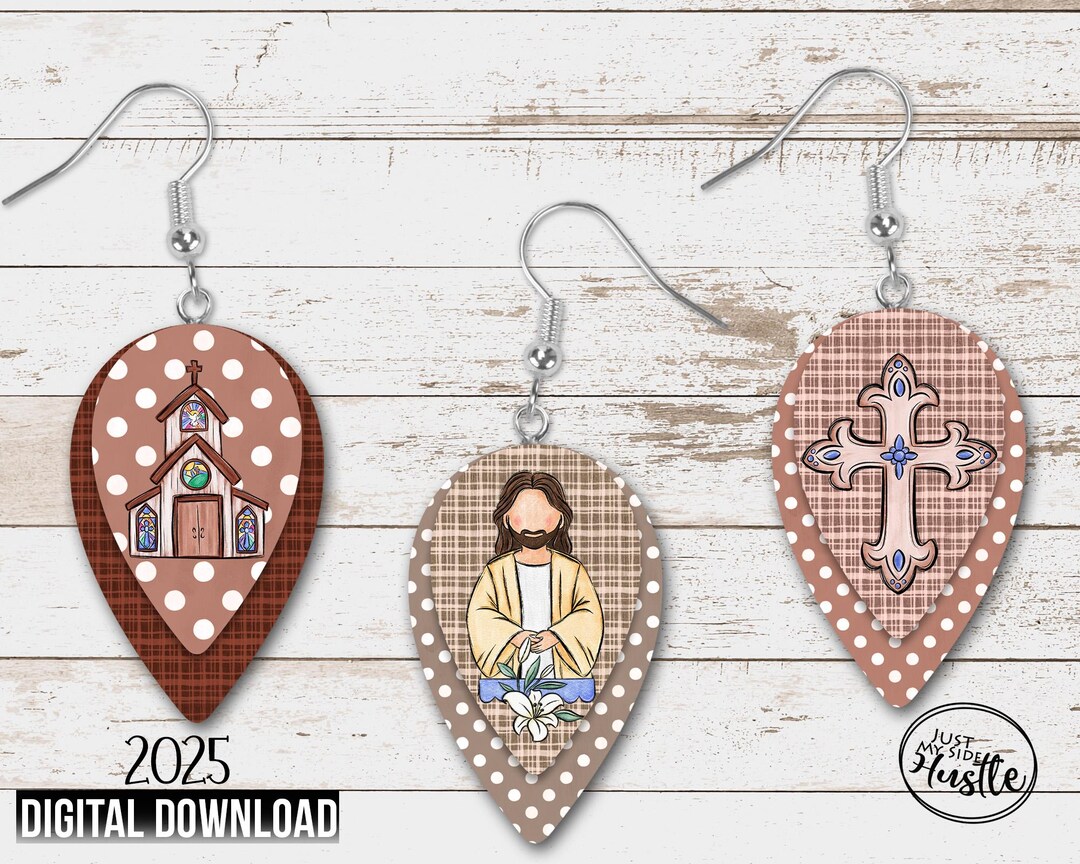 Christian Cross Upside Down Tear Drop Earring Sublimation Designs PNG ...