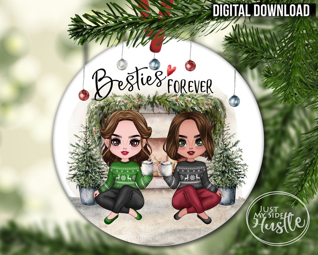 Christmas Besties Forever Round Ornament Sublimation Designs Template ...