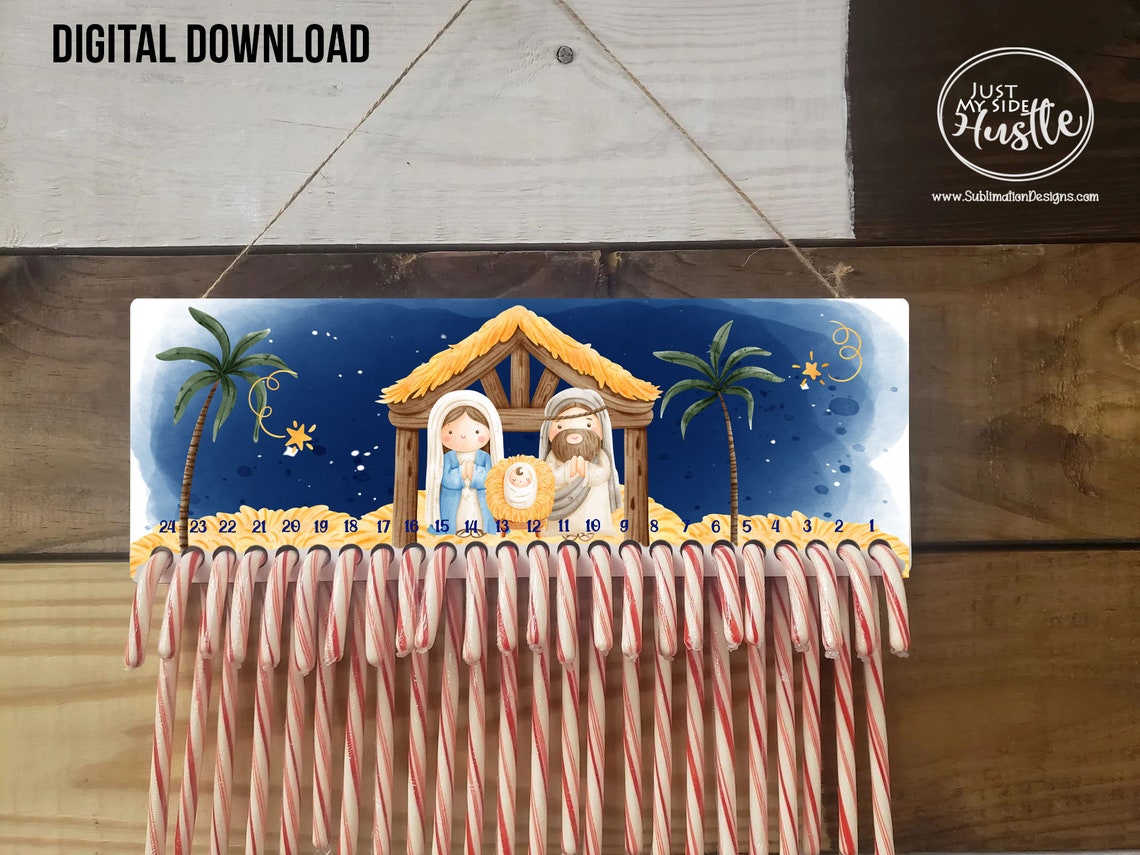 Nativity Candy Cane Countdown Sublimation Designs Png advent - Etsy
