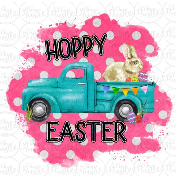 Hoppy Easter Png Cute Easter Bunny in Old Truck Sublimation | Etsy