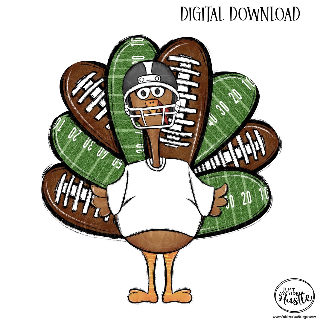 Hand Drawn Turkey With Football Sublimation Designs Png- Thanksgiving ...