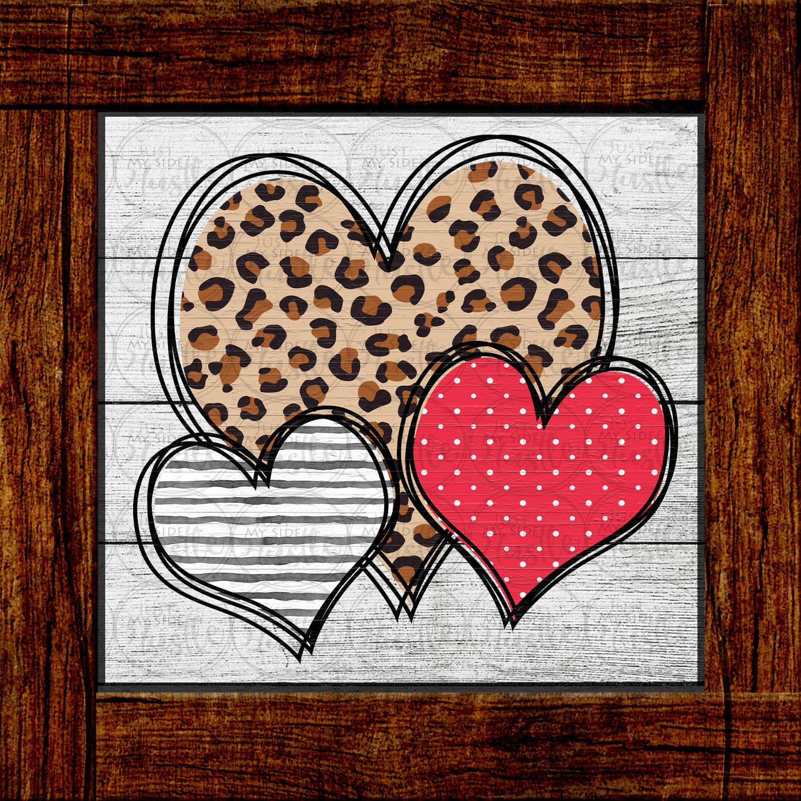 Heart Trio Wooden Framed 6x6 Templates Farmhouse Valentine - Etsy