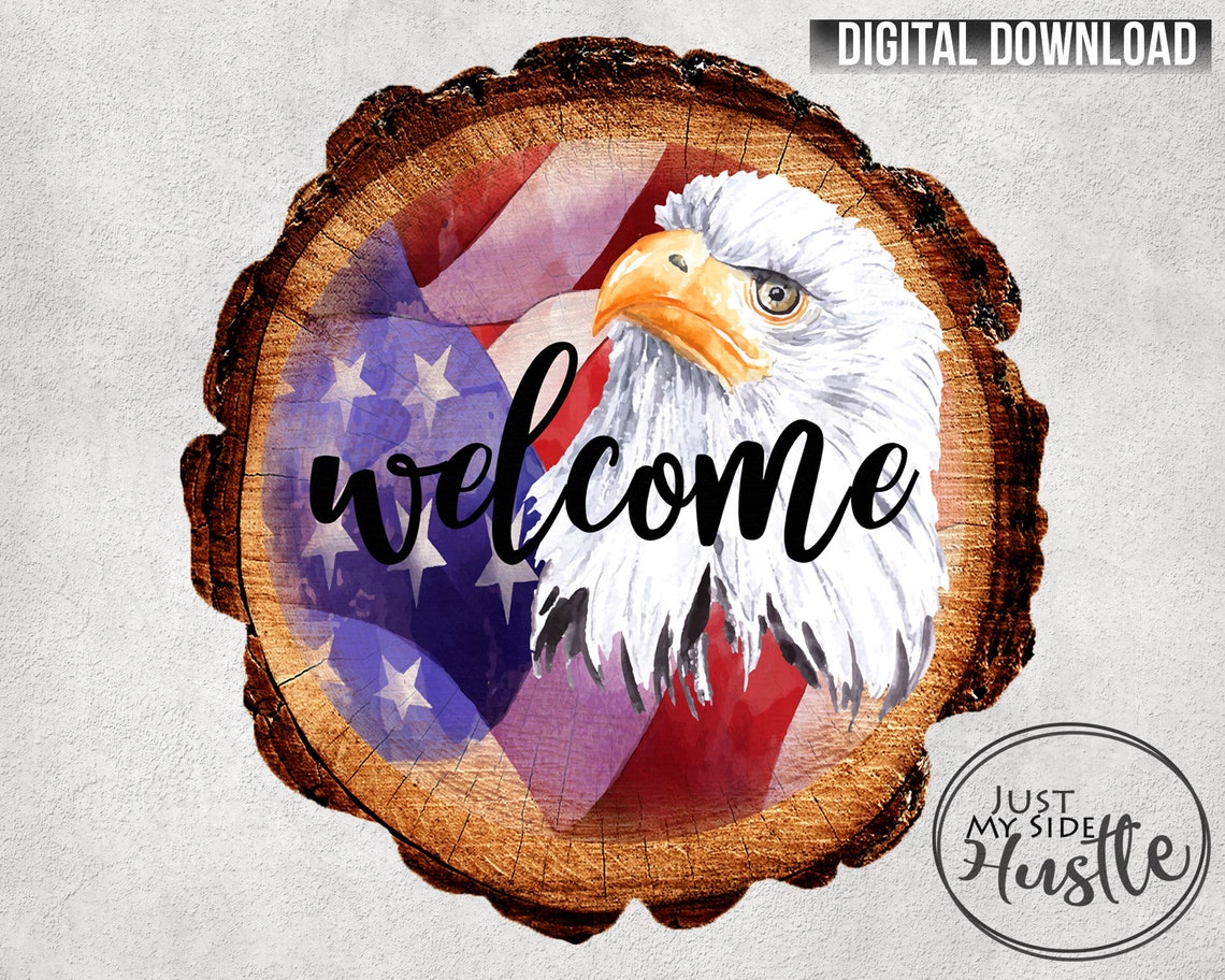 USA Wood Slice Welcome Sign Sublimation Designs Template USA | Etsy