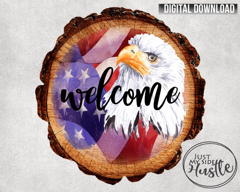 USA Wood Slice Welcome Sign Sublimation Designs Template USA | Etsy