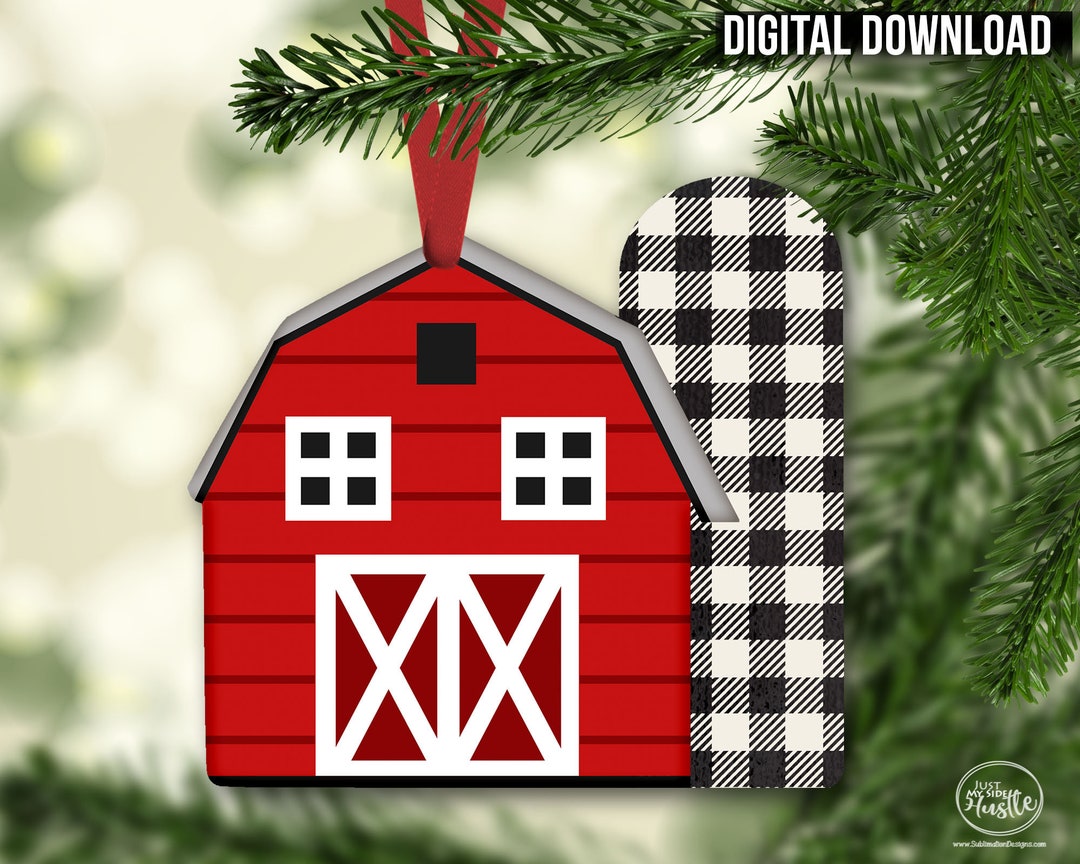 Buffalo Plaid Barn With Silo Sublimation Designs Template- Holiday Barn ...