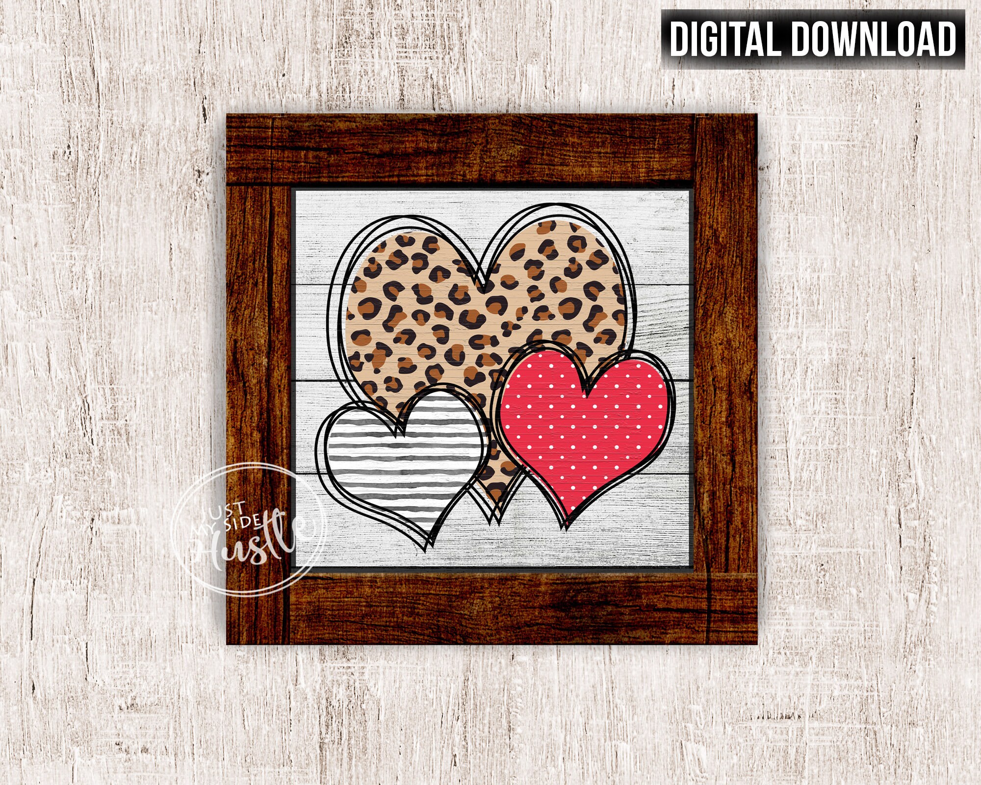 Heart Trio Wooden Framed 6x6 Templates Farmhouse Valentine - Etsy