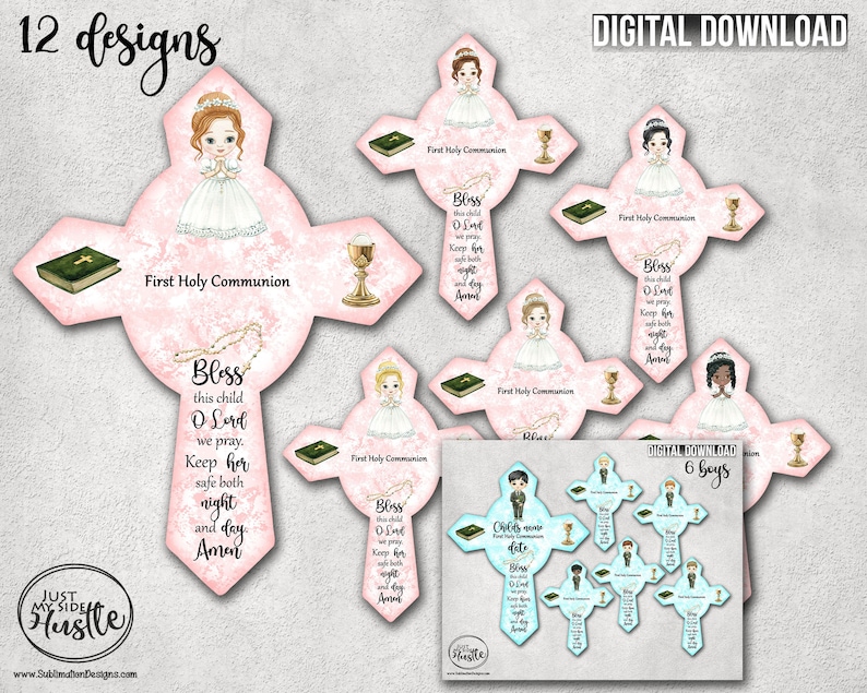 First Holy Communion Cross Png - Boy and Girl Bundle Sublimation ...