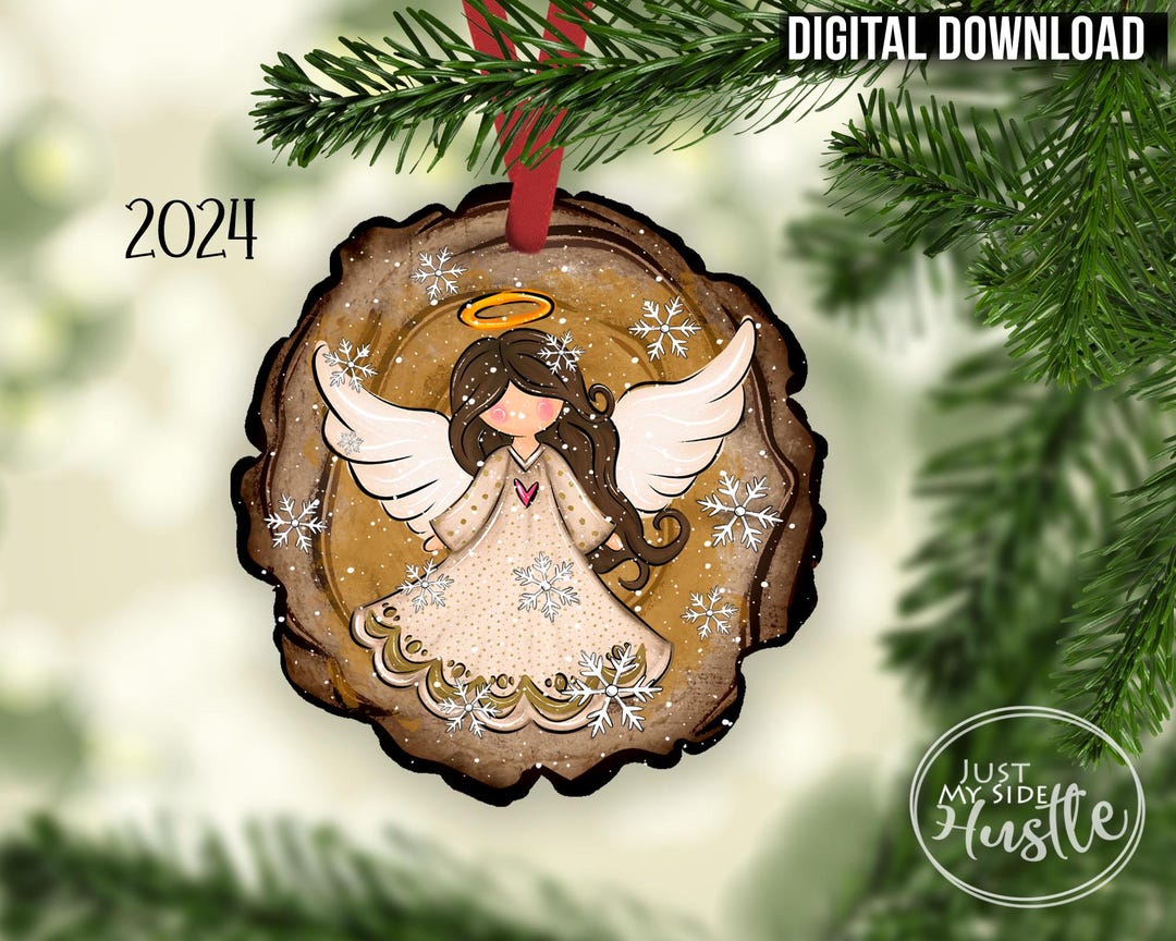 Angel Sublimation Designs Wood Slice Wall Hanger Png- Christmas Holiday ...