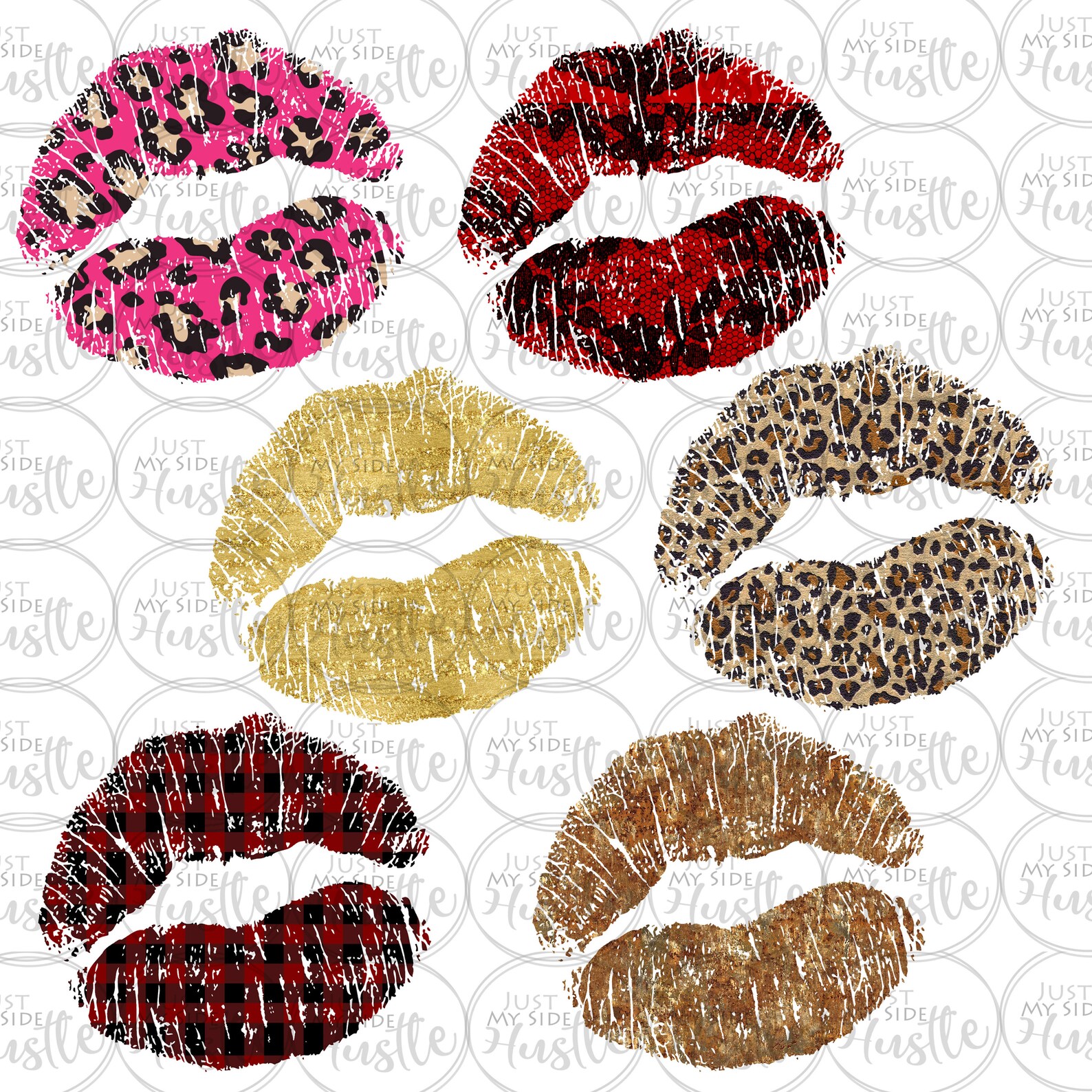 Set of 6 Bundle Leopard Gold Buffalo Plaid Lace Kiss Lips - Etsy