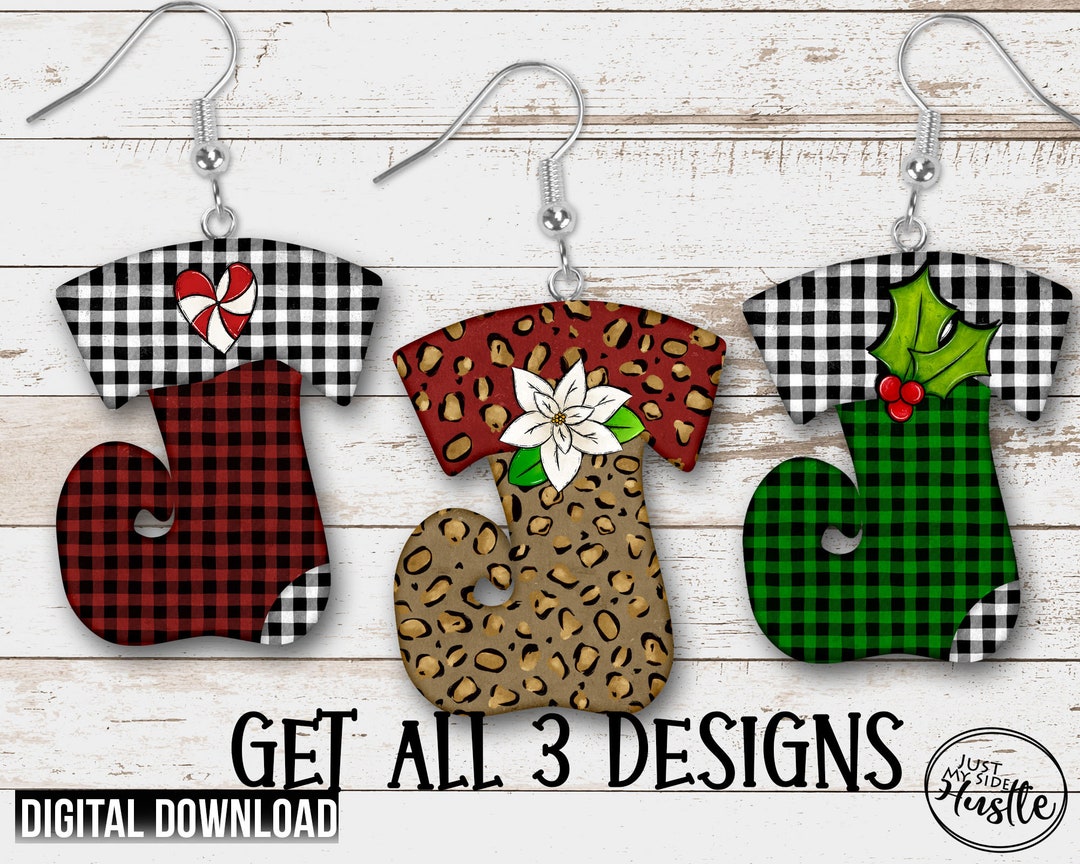 Swirled Elf Boot Stocking Png Sublimation Designs - Christmas Earrings ...