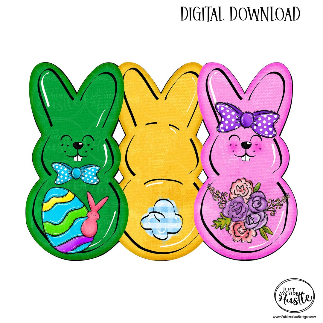 Easter Bunny Peep TRIO PNG for Sublimation Designs - Colorful Bunny ...