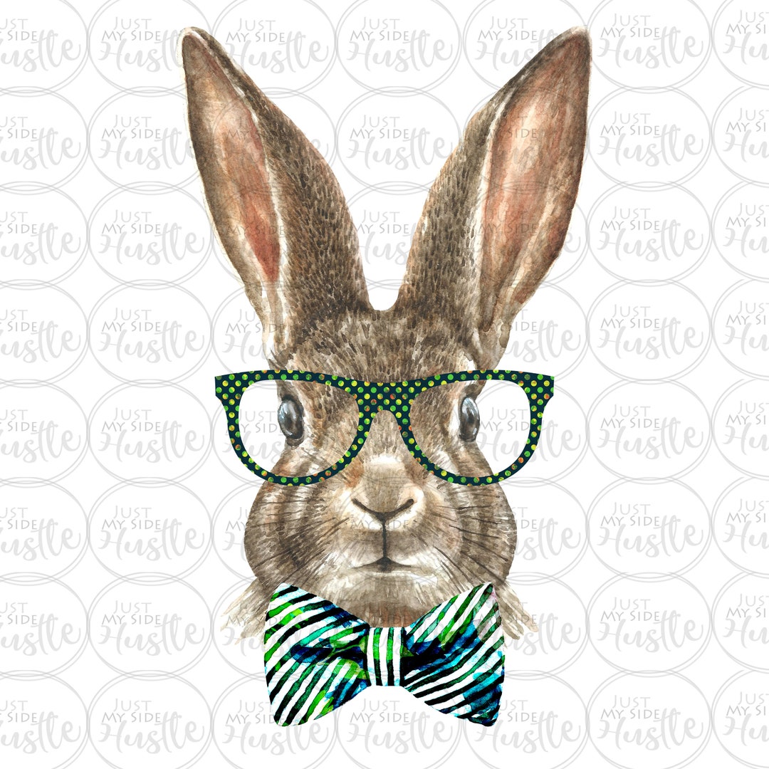 Bunny With Green Bow Tie and Glasses Png- Dapper Bunny Sublimation ...