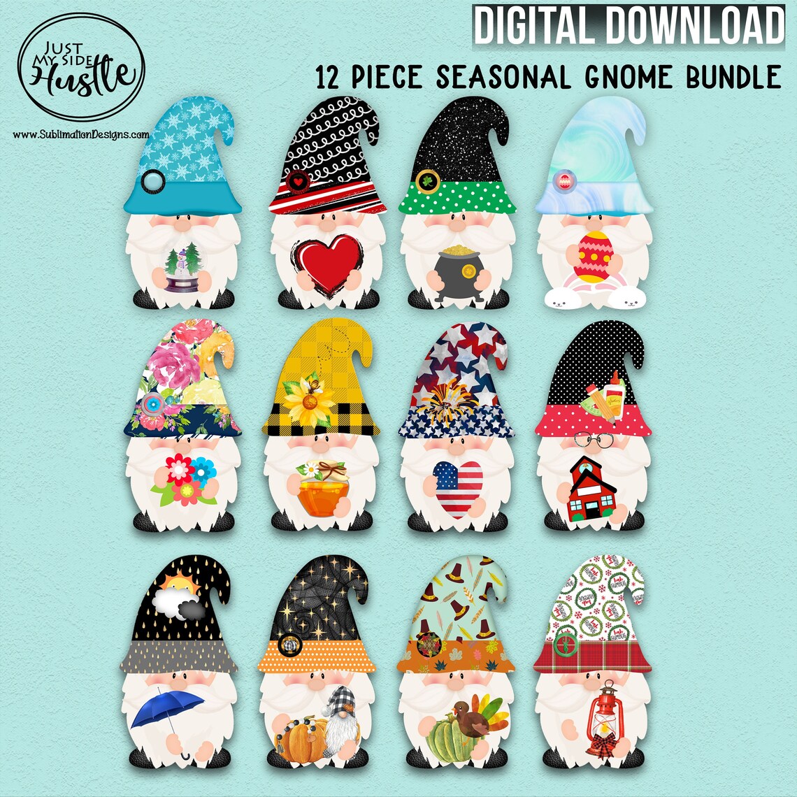 Seasonal Gnome Bundle Sublimation Designs Download 12 Months - Etsy