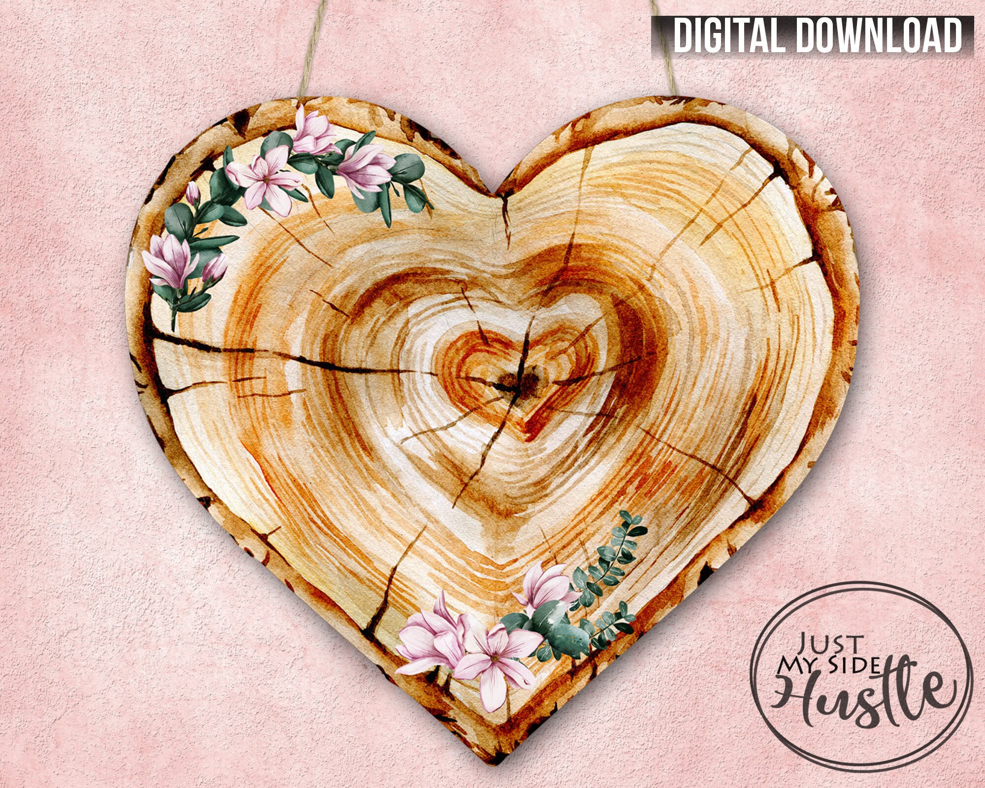 Heart Wood Slice Png wood Heart With Flowers Blank Template | Etsy