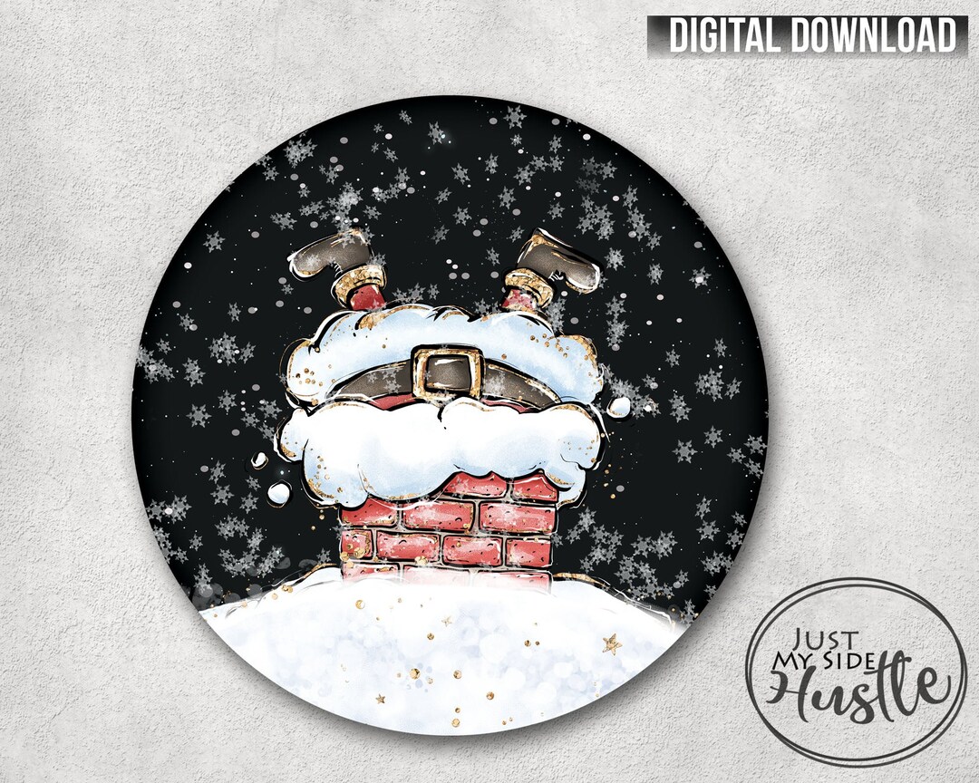 Santa Down the Chimney Round Png - Santa Christmas Ornament Sublimation ...