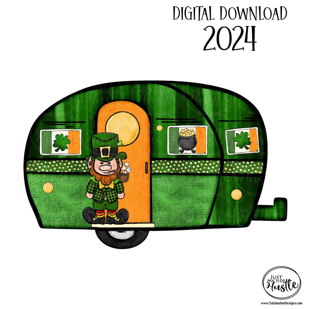 Camper Sublimation Design Png - St Patricks Day Camper Template- Camping Shamrock Png- Travel ...