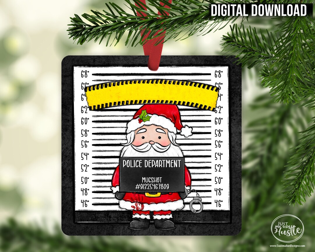 Booked Crime Scene Santa Png Rounded Square Ornament- Christmas Crime ...