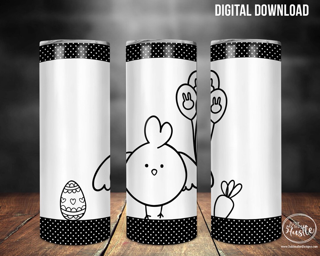 Easter Chick Line Art 20 Oz Skinny Tumbler Sublimating Png Black and ...