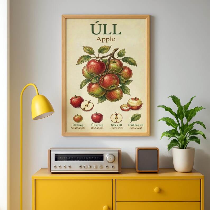 Vintage Botanical Apple Poster | Irish Language Wall Art | Úll Kitchen ...