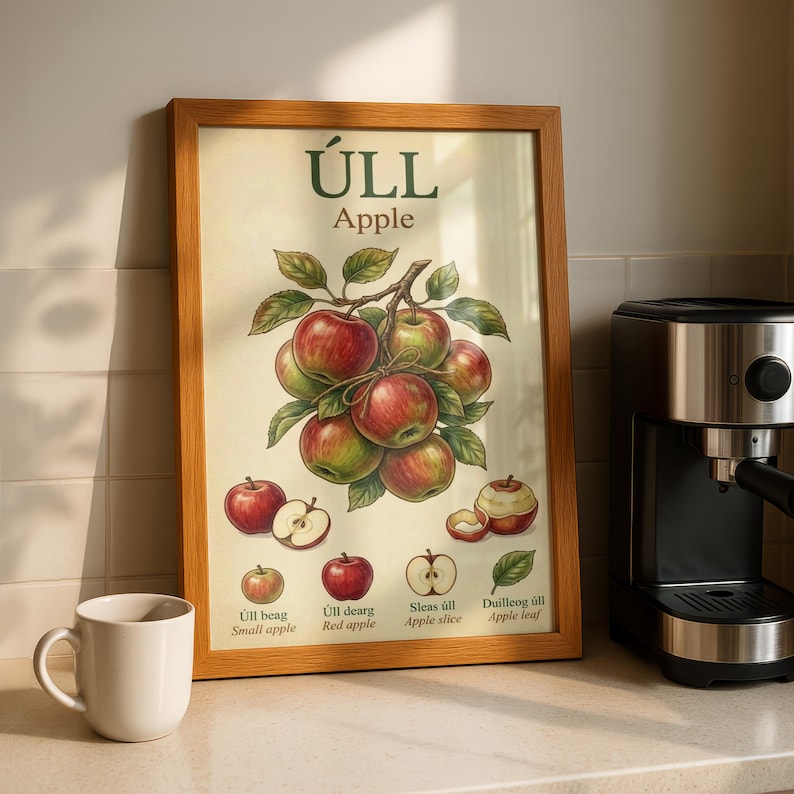 Vintage Botanical Apple Poster | Irish Language Wall Art | Úll Kitchen ...
